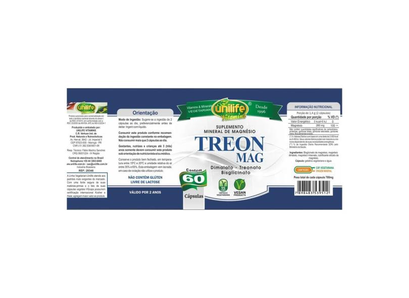 Treon - Magnésio Treonato, Dimalato, Bisglicinato 60 Cápsulas - Unilife ...