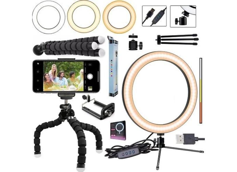 Tripé Flexível Iluminador Ring Light Anel Led Celular Universal Iphone ...