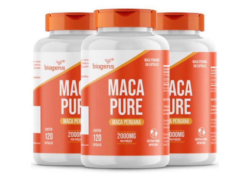 KIT 3X MACA PERUANA PURA 120 CáPSULAS, MACA PURE, BIOGENS em Promoção é ...