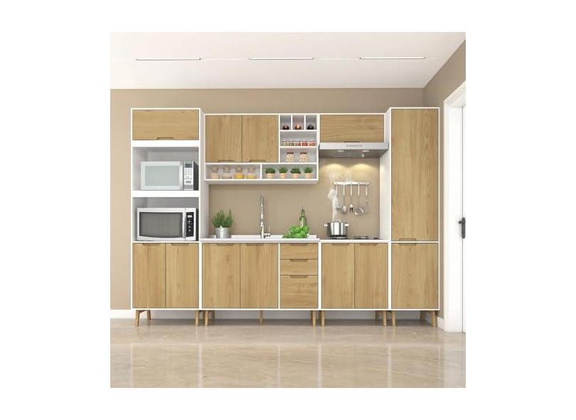 Cozinha Modulada Completa sem Tampo 6 Peças 12 Portas 3 Gavetas Branco ...