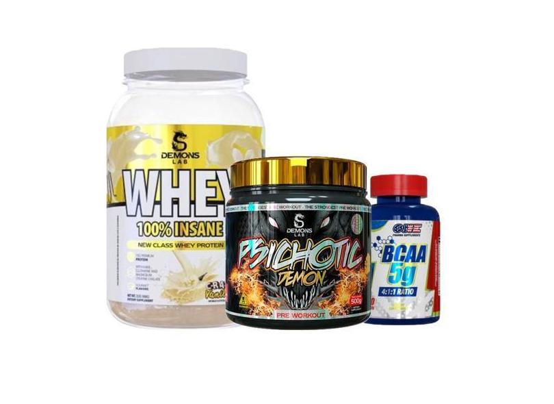 Whey 100 Insane Demons Lab + Psychotic Demons Gold 500G + Bcaa 120 Cap ...