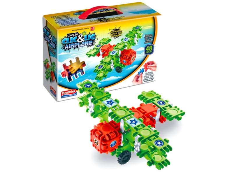 Blocos De Montar Clic E Lig Airplane 48 Peças Avião Didático em ...