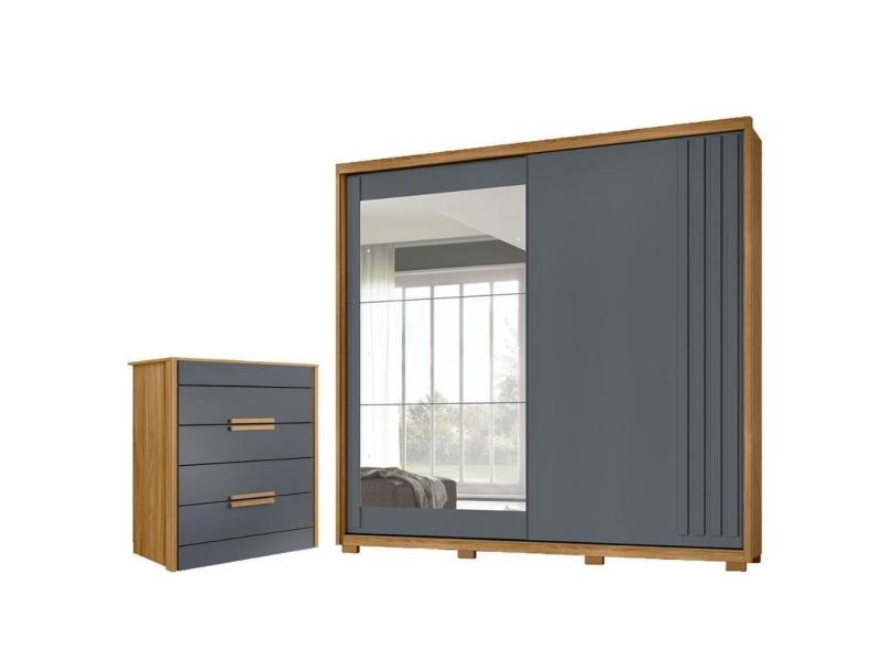 Kit Guarda Roupa Casal E Cômoda Dhara - Freijó / Cinza Freijó / Cinza ...