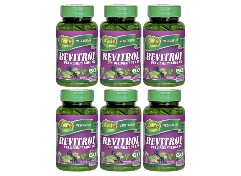 Revitrol Resveratrol Uva Desidratada 60 Cápsulas Unilife Kit 6 Unidades ...