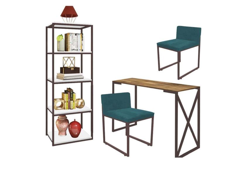 Kit Escritório Bex 2 Cadeiras Suede Azul Turquesa com 1 Mesa e 1 ...