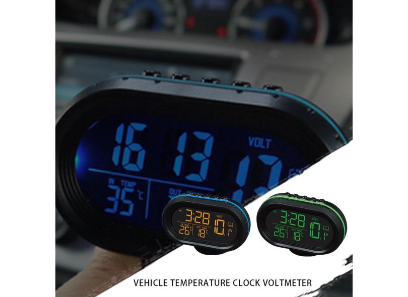 Relógio de temperatura do carro, voltímetro, termômetro do carro, relógio eletrônico, luz ...