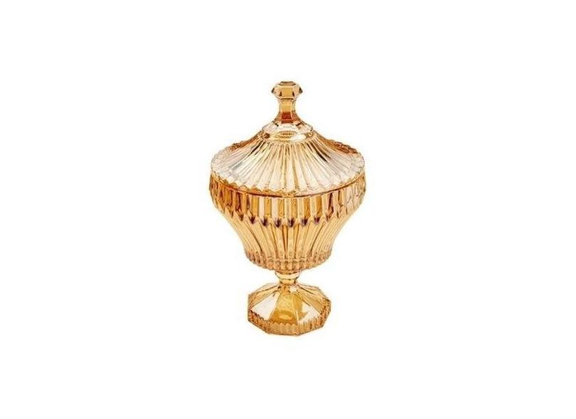 Potiche com pé de Cristal Renaissance Ambar em Promoção é no Bondfaro