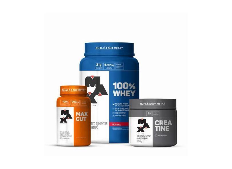 Combo 100 Whey 900g Max Cut 60 Caps E Creatina Monohidratada 150g