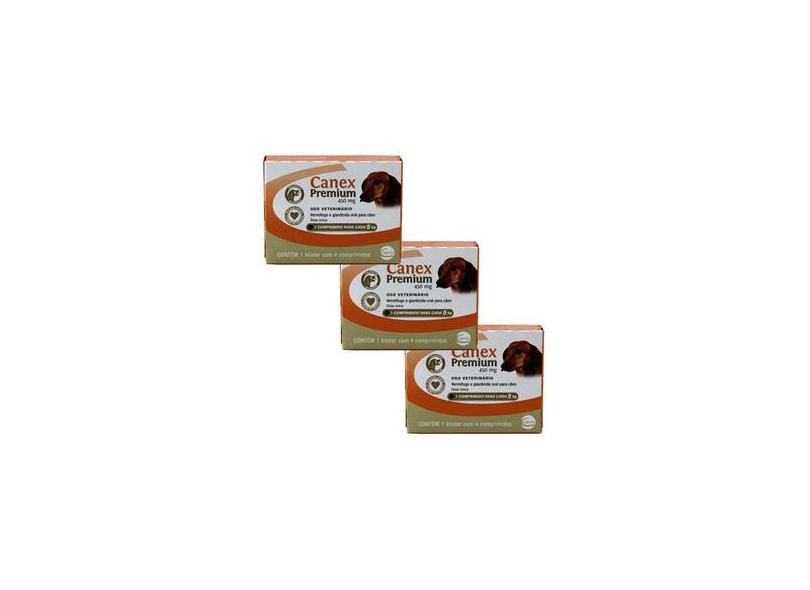 Canex Premium 5kg 4 comp KIT 3 cx 450mg Vermífugo Cães com o Melhor ...