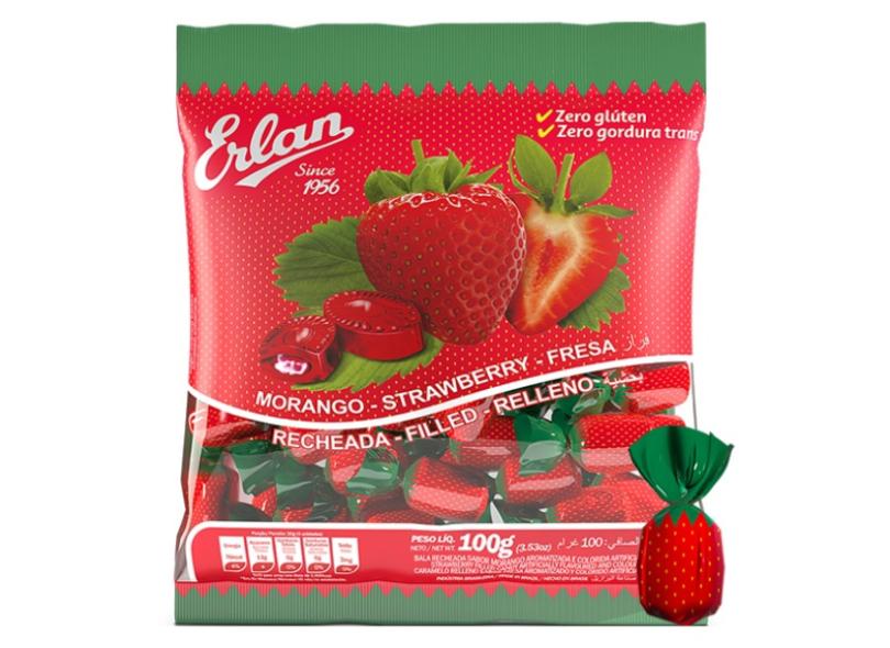 Bala morango recheada cestinha 600GR erlan com o Melhor Preço é no Zoom