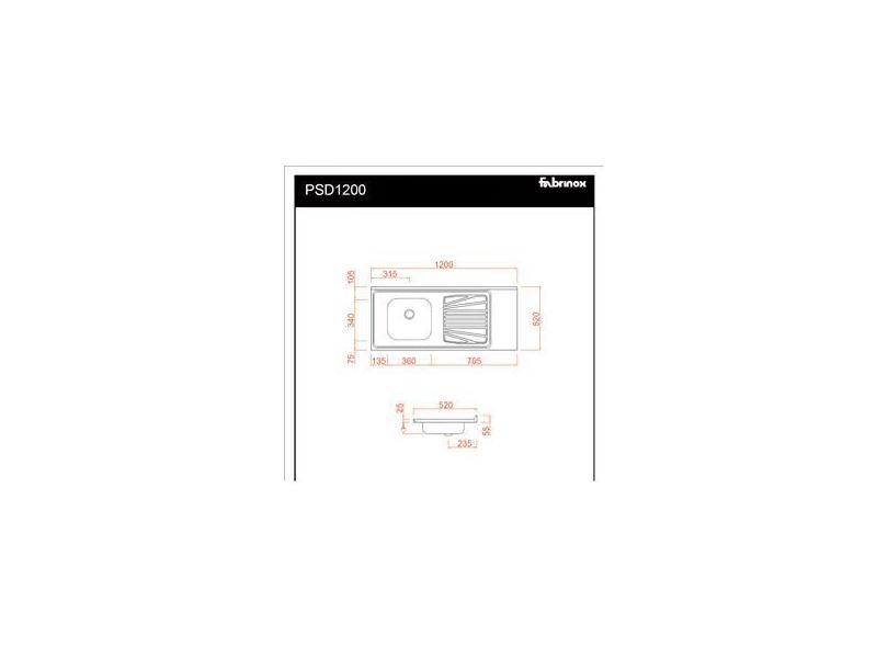 Pia de cozinha Fabrinox modelo PSD1200E 1,20 x 0,52 mt com cuba ...