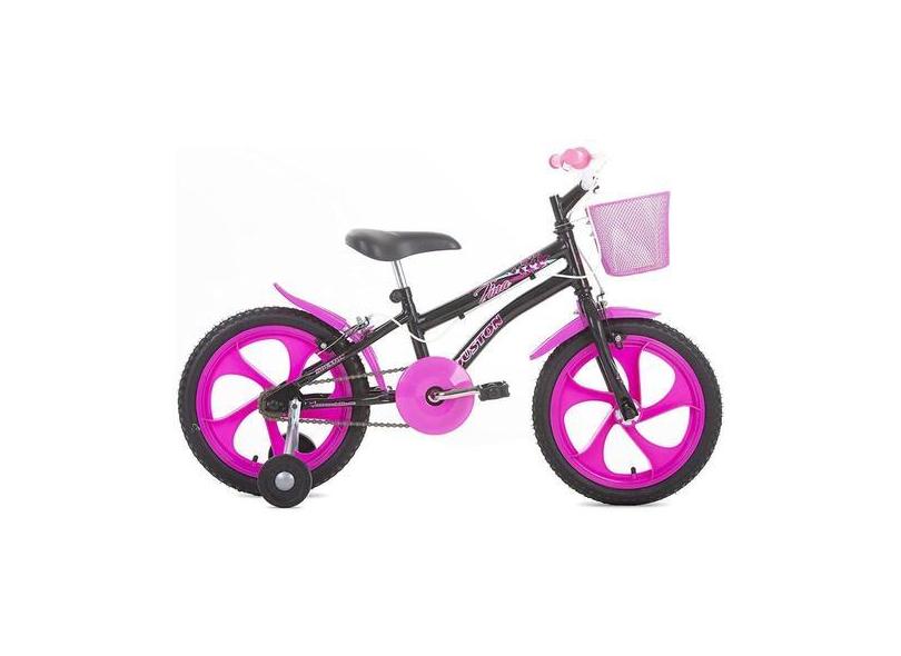 Bicicleta Infantil Preta Com Rosa Aro 16 Houston Tina Com Cesta E Rodi ...
