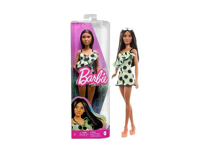 Boneca Barbie Fashionistas 200 Morena, Macacão Bolinhas Verde Limão ...