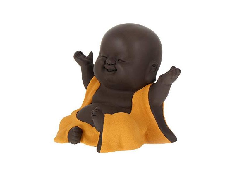 CLISPEED Minúsculo Cerâmica Laughing Buddha Chá Pet Pequeno Monge Monge ...