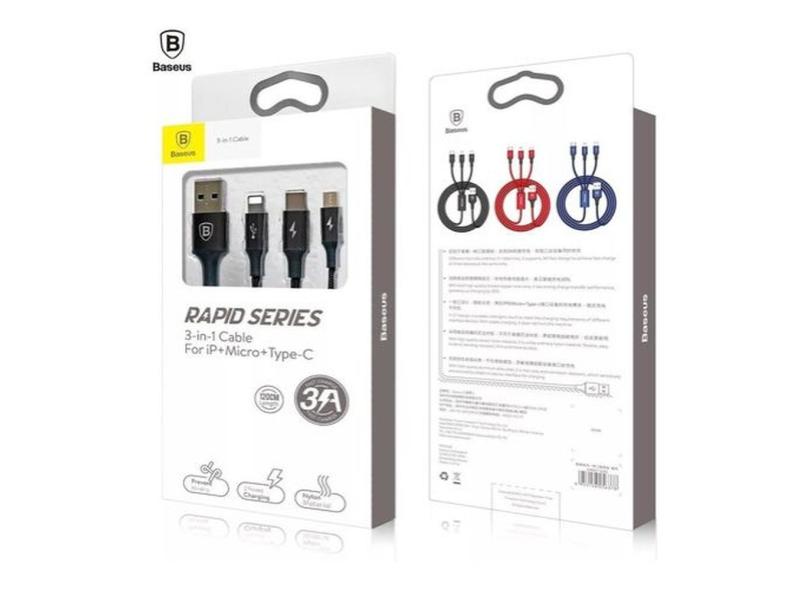 Cabo Multi Usb 3 In 1 Baseus Rapid Series 3a 1,2m Original com o Melhor ...