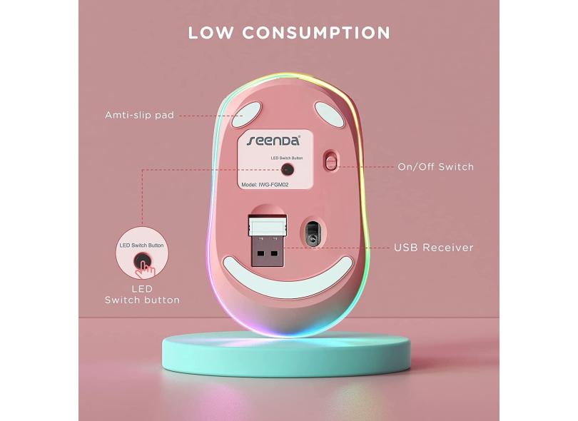 Mouse sem fio LED, seenda Ultra Silent Rechargeable Light Up Mouse com ...