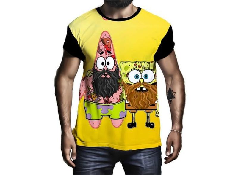 Camiseta Camisa Bob Esponja Patrik Tatuagem Barba Tat Art 01 em ...