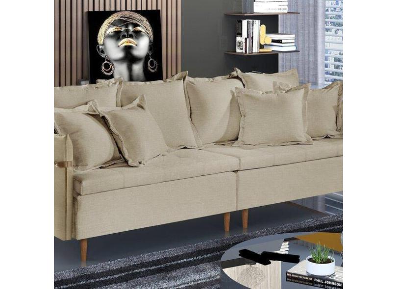 Sof Fixo Atlas 3 Lugares Luxo 2,00 M Bege Claro com o Melhor Preço é no ...