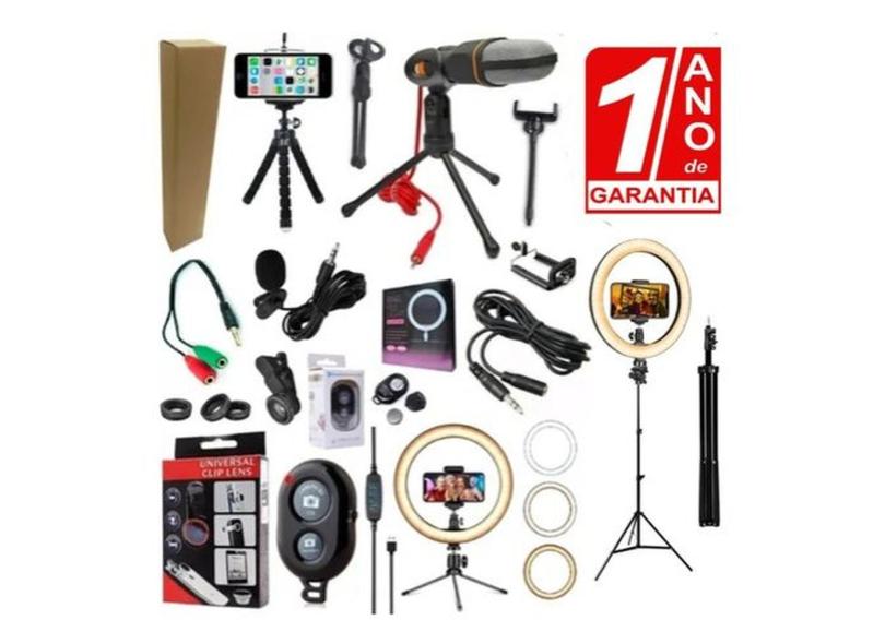 Kit Youtuber Microfone Mesa Tripé Iluminador Ring Light Anel em ...