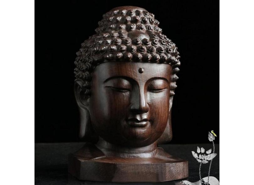 Estatueta Estátua Buda Madeira Índia Cabeça Buda Estátua Ornamento ...