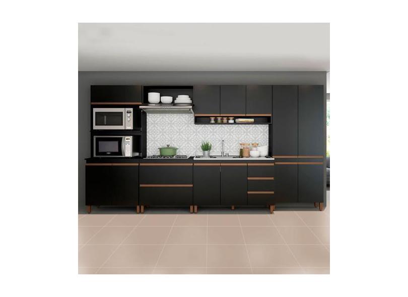 Cozinha Modulada Completa Bela 360 Cm 6 Peças 12 Portas 5 Gavetas Pret ...