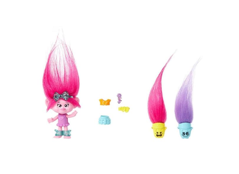 Boneco Trolls Hair Pops Mini Poppy 7cm Com Acessórios Mattel HNF10 em ...