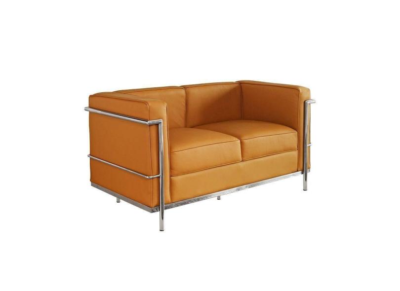 Sofa Le Corbusier De 2 Lugares Inox E Couro Natural Caramelo Cor ...