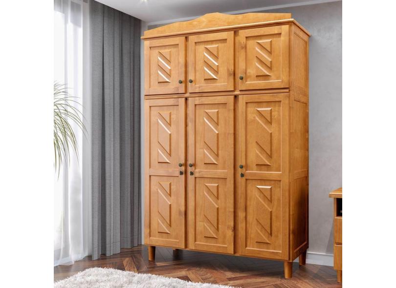 Guarda-roupa Solteiro Milão Mel 3 Portas Maleiro 2 Gavetas Madeira ...