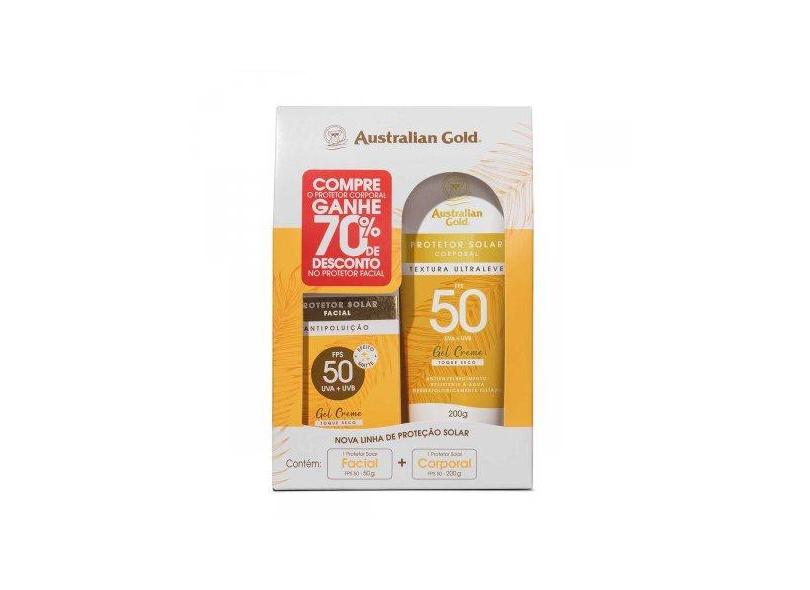 Kit Australian Gold Protetor Solar Corporal fps 50 200g + Protetor ...