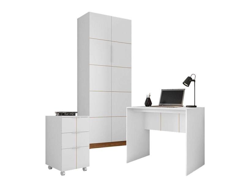 Kit Home Office com Gaveteiro e Mesa 90cm Cubic Louro Freijó - Caemmun ...