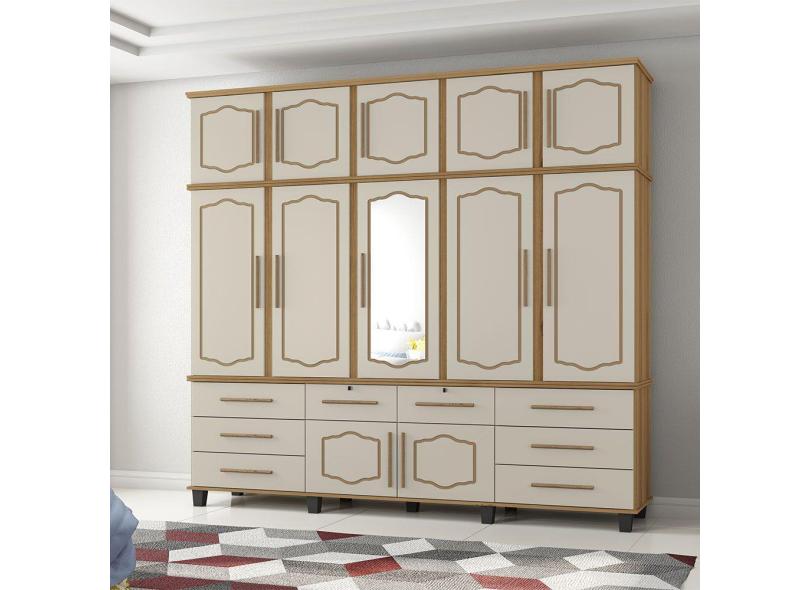 Guarda-Roupa Casal 12 Portas 8 Gavetas com 2 Chaves e Espelho Diamante ...