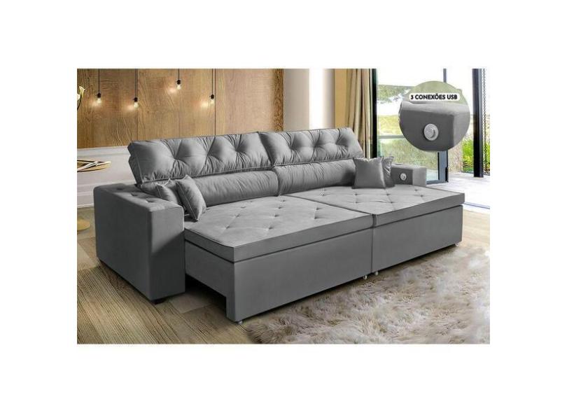 Sof 3 Lugares Cinza Retr til 2,12 M Tecnologia Usb em Promoção é no Buscapé
