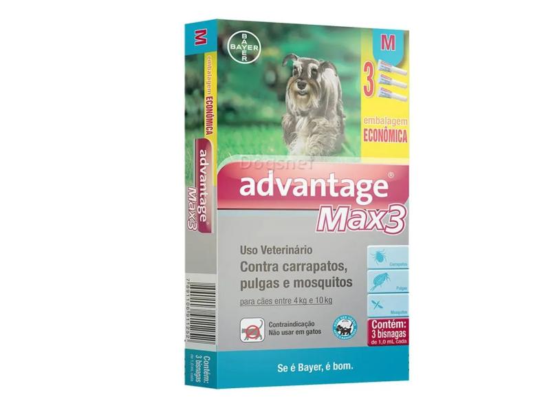 Advantage Max 3 Cães de 4kg a 10kg c/ 3 Bisnagas 1,0ml com o Melhor ...