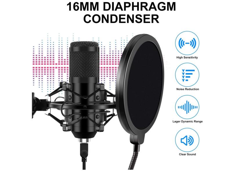 Kit de microfone condensador USB, microfone cardioide profissional com ...