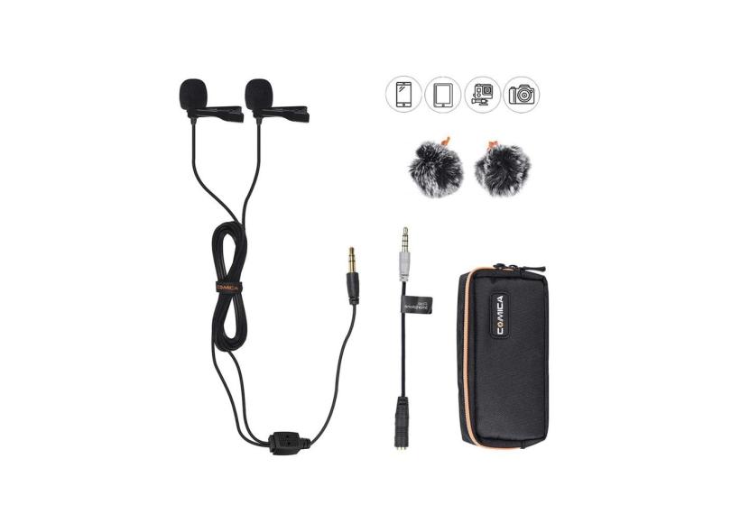Microfone Comica Lapela Duplo D02b Omnidirecional P/ Camera E Celular ...