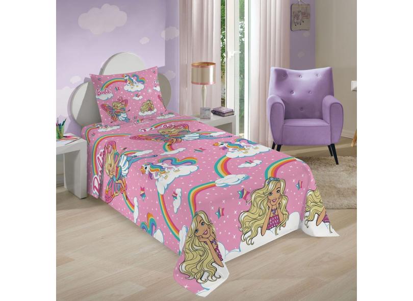 Jogo De Cama Microfibra De Poliéster Barbie Reinos Mágicos Com 2 Peças ...