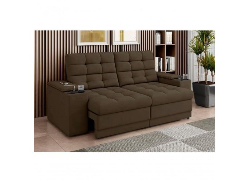 Sofá Confort Premium 2,05m Assento Retrátil/reclinável Porta Copos E ...