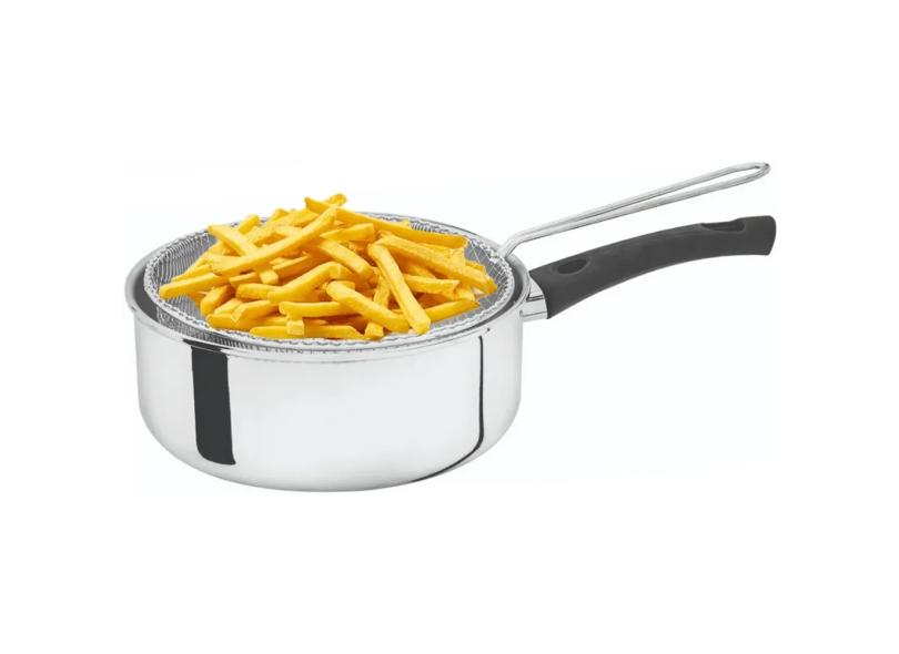 Panela Frita Fácil Com Peneira Cesto Fritura Fritar Alumínio Polido 2 ...