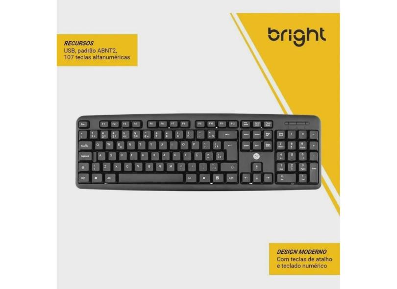 Teclado basico preto USB bright 0014 - ABNT2 107 teclas com o Melhor ...