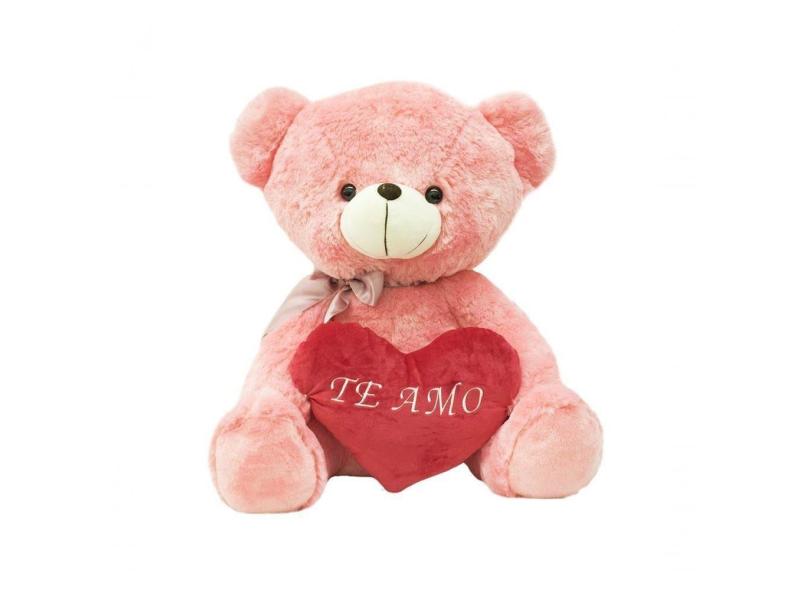 Urso Rosa Com Laço Coração Te Amo 45cm - Pelúcia com o Melhor Preço é ...