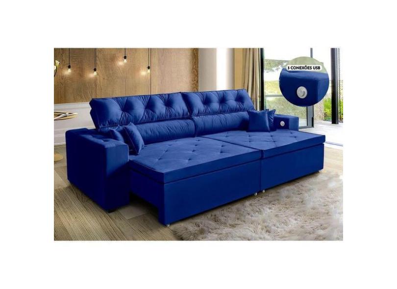 Sof 3 Lugares Smart 202cm Azul Retr til Carregamento Usb com o Melhor ...
