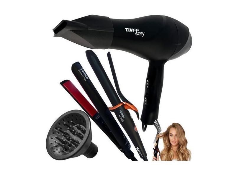 Kit Taiff Secador De Cabelos E Difusor E Modelador E Prancha com o ...