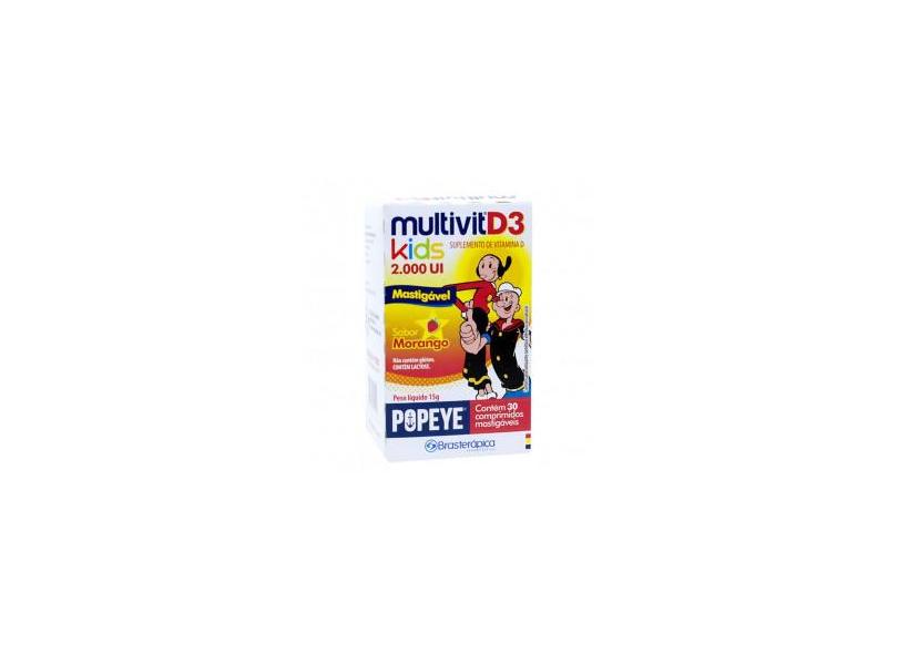 Multivit D3 Kids 2.000UI Morango c/ 30 Comprimidos Mastigáveis com o ...
