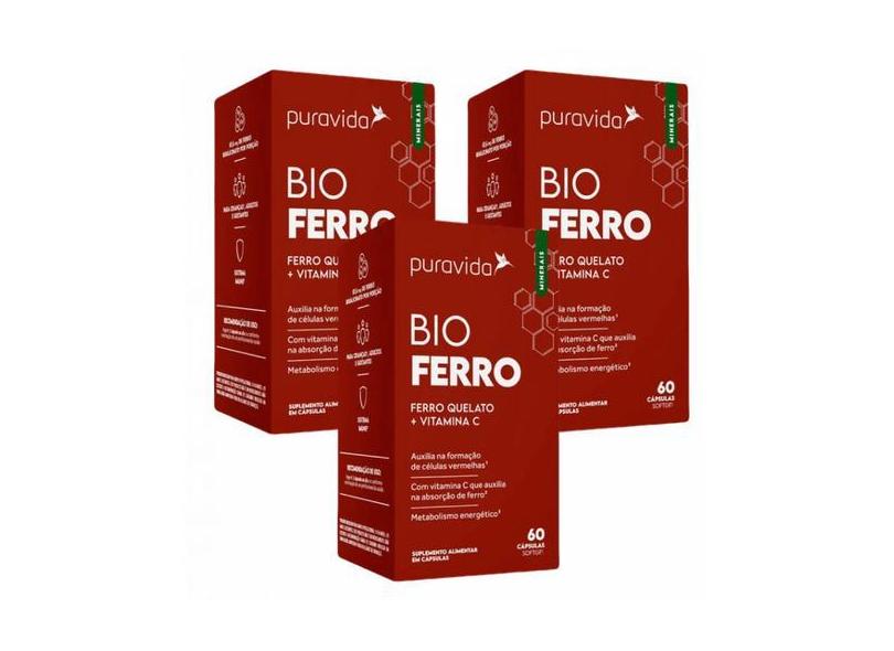 3x Bio Ferro Quelato + Vitamina C- 60 Caps.- Puravida em Promoção é no ...