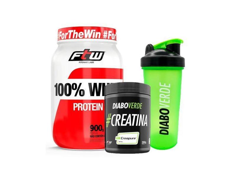 Kit Whey 100% Pote 900G + Creatina Creapure 200G + Coqueteleira Ftw ...