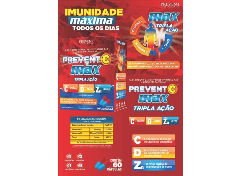 Prevent Max Tripla Ação Vitamina C D E Zinco 60 Capsulas com o Melhor ...